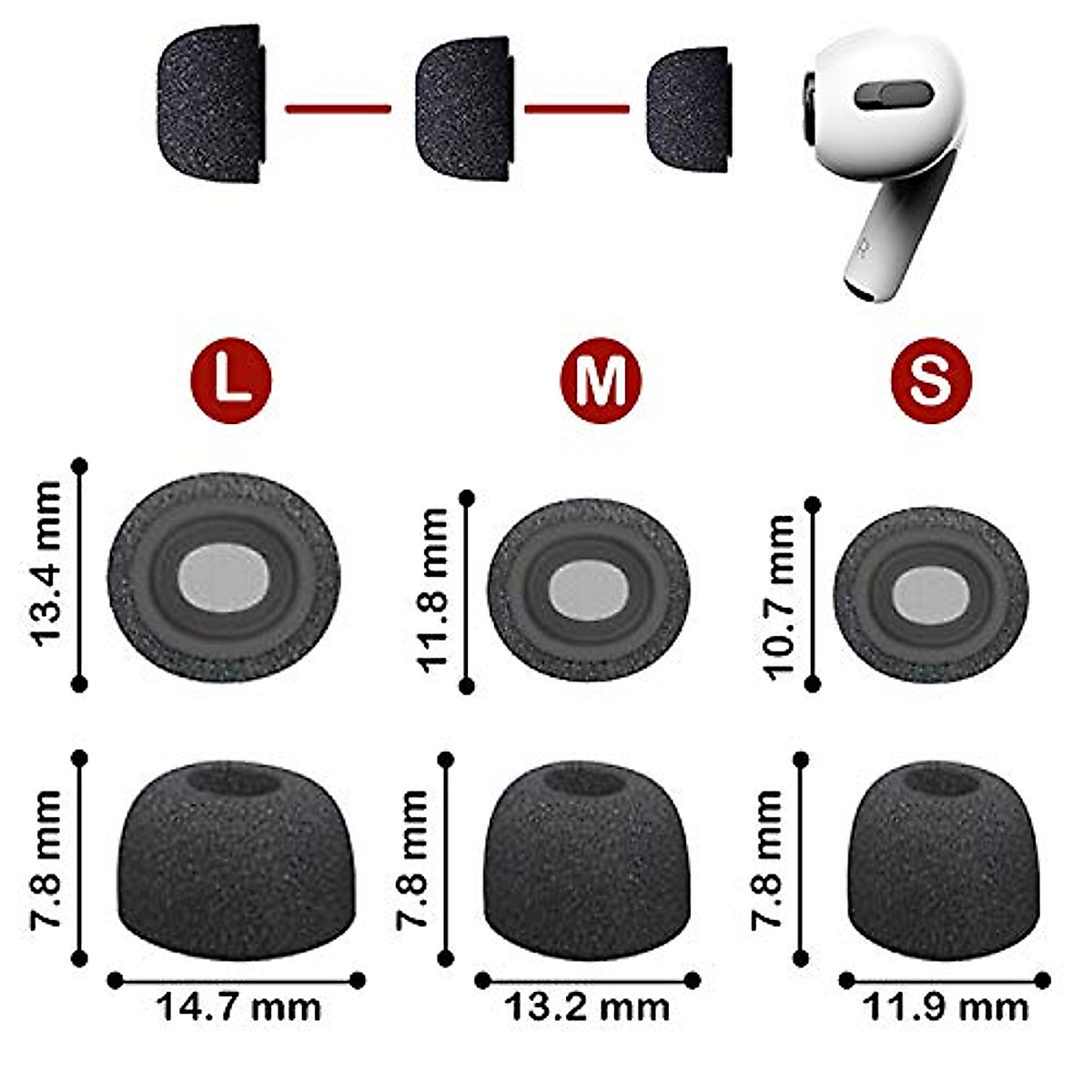 WEUPE Memory Foam Ear Tips Compatible with AirPods Pro, Replacement Earbud Tips Covers, Anti-Slip Eartips, 3 Pairs (S, M, L) (Black)