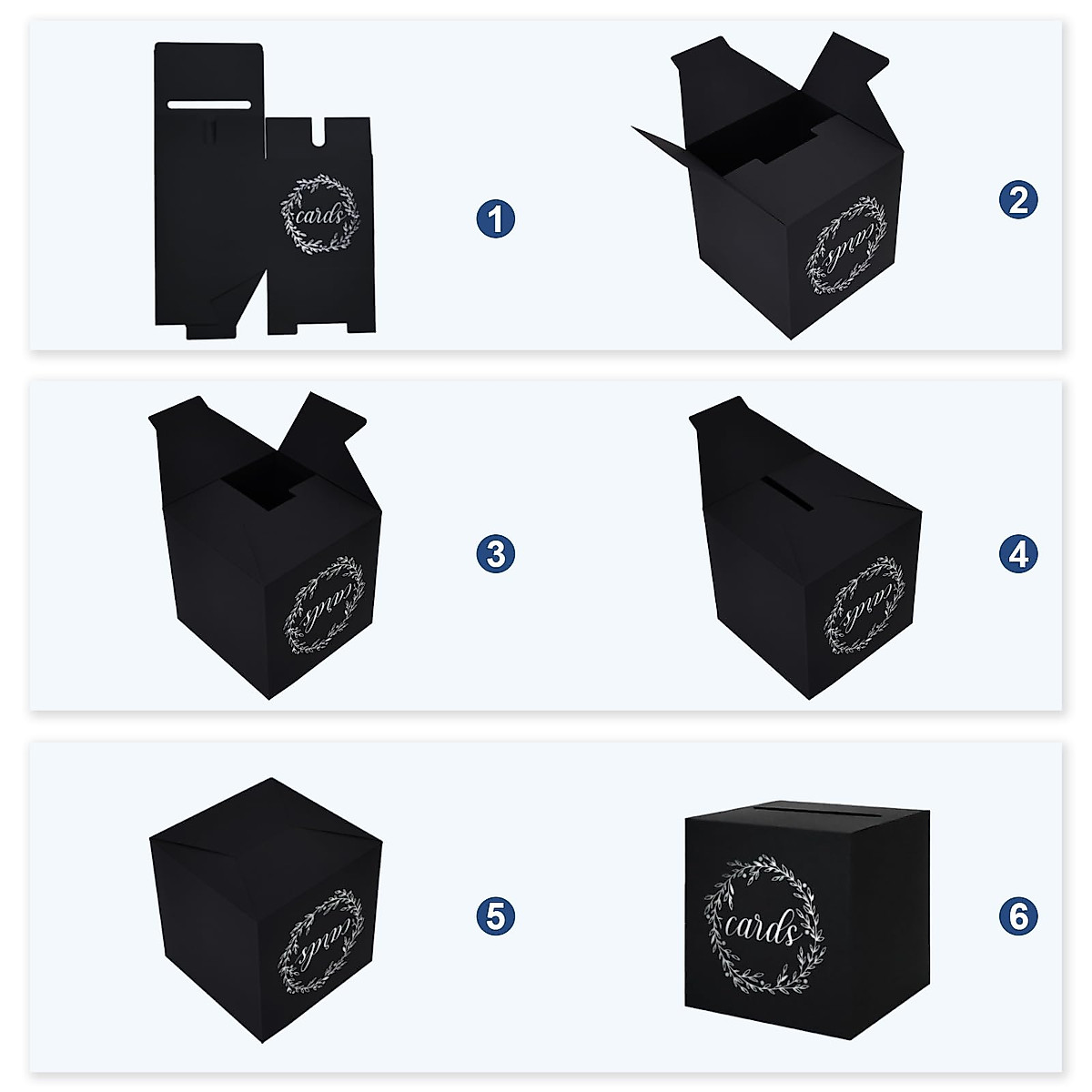 QIKSION Black Gift Card Box with Silver Foil Design, Cards Receiving Box for Birthdays Party, Bridal & Baby Showers, Wedding Receptions, Graduations, Retirements, Anniversaries