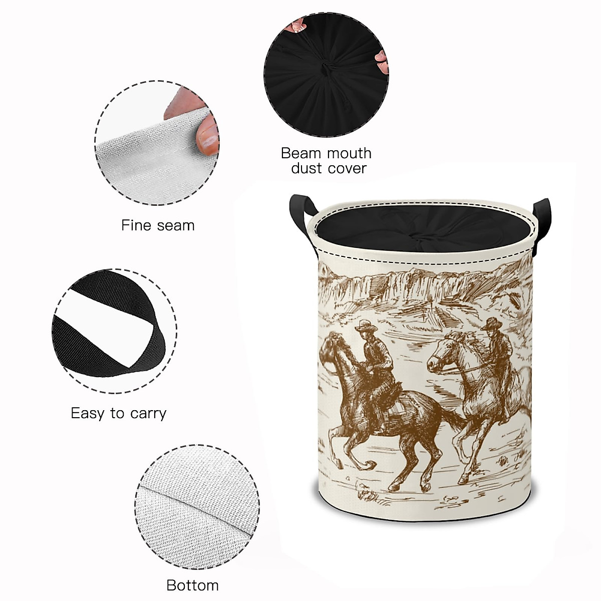 Western Laundry Hamper Basket, Wild West Desert with Cowboys Collapsible Portable Laundry Bag, Storage Bins Baskets, Baby Laundry Basket,Toys Storage Basket, Gifts Basket, Bedroom Home Decor