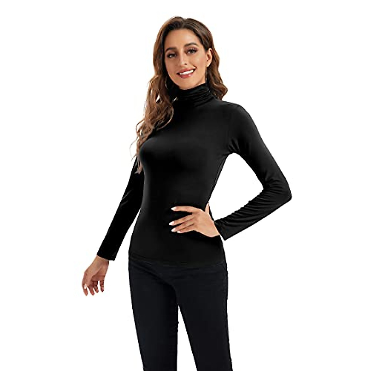 Black Turtleneck for Women Long Sleeve Tops for Women Fitted Turtleneck Sweater Scrub Undershirts for Women Medium
