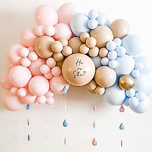 Pink and Blue Balloon Garland Arch Kit 76 Pcs Gender Reveal Decorations Double Stuffed Balloon Garland Peach Balloons For Boho brown balloon Baby Shower Graduation Birthday Decorations