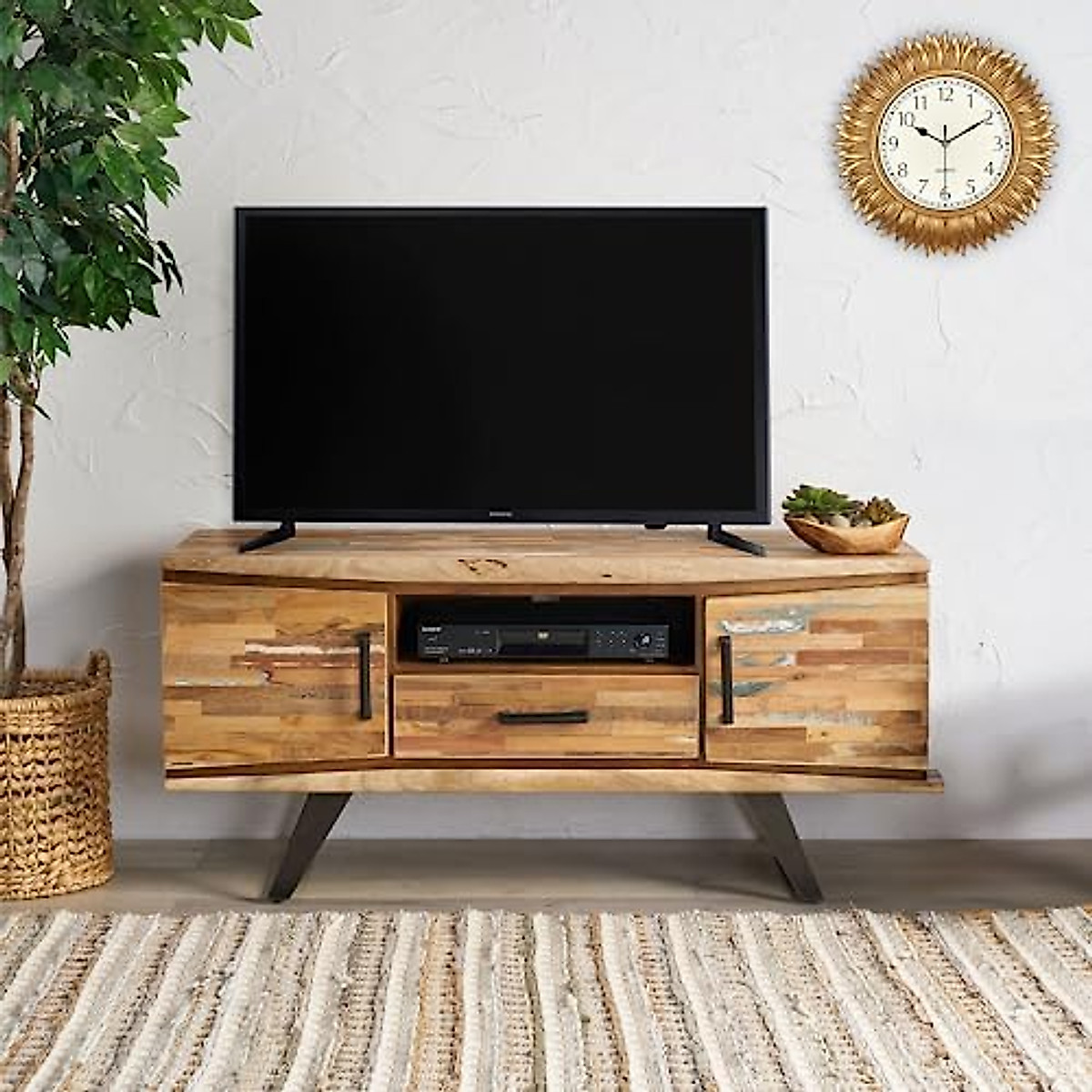 SkyNature Wall Clocks Battery Operated, 12 Inch Boho Sunflower Wall Clock for Living Room Decor, Silent Non-Ticking Small Analog Clock for Kitchen, Bedroom, Bathroom, Office - Gold