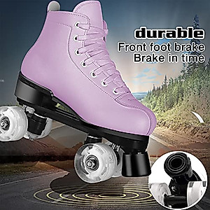 PERZCARE Roller Skates for Women&Girls,Classic Double Row 4 Wheels Shiny Quad Men's Skates,PU Leather High-top Roller Skates for Teens/Adult/Boys/Unisex Indoor/Outdoor