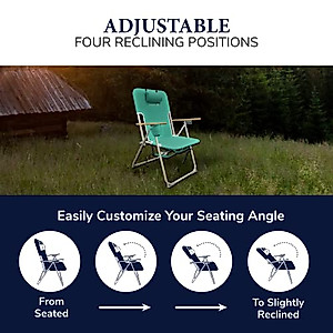 Caribbean Joe Folding Beach Chair, 4 Position Portable Backpack Foldable Camping Chair with Headrest, Cup Holder, and Wooden Armrests, Teal