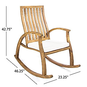 GDFStudio Caleb Outdoor Acacia Wood Rocking Chair with Water Resistant Cushion (Natural Stained/Cream)