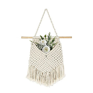 MOVNO Macrame Fruit Basket, Handmade Macrame Fruit Hanger, Decorative Macrame Hanging Basket, Space Saving Wall Storage Basket, Hanging Decor Fruit Basket, Perfect for Bedroom/Living Room/Bathroom