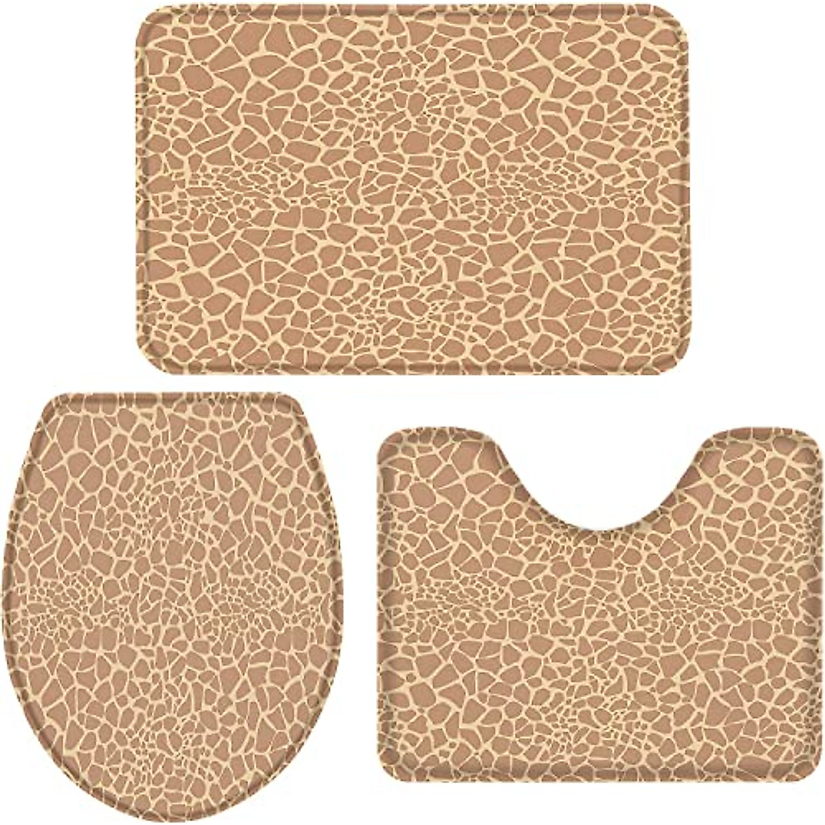 Apular Fashion 3 Piece Bath Rugs Set Yellow Giraffe Skin Illustration Non Slip Ultra Soft Bathroom Accessories Mats, U Shape Mat and Toilet Lid Cover Mat Bath Mats