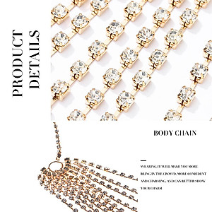 Foyte Boho Rhinestone Top Body Chain Gold Layered Bra Body Chain Sexy Crystal Bikini Chest Chain Nightclub Beach Body Jewelry Accessories for Women (A)