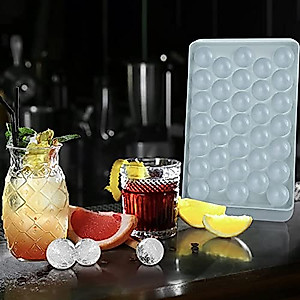 DZHJKIO Round Ice Cube Trays for Freezer with Cover & Bin, 3 Packs 1In Small Circle Ice Ball Maker Mold, BPA Free Ice Tray for Cocktail & Whiskey (3 Sphere Trays & 1 Container & Ice Tongs) (Blue)…