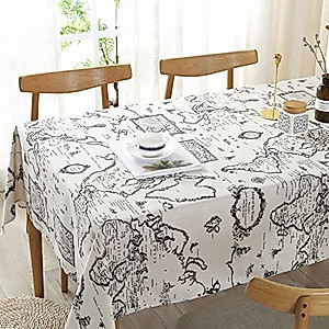 LOONELO World Map Cotton Linen Tablecloth,Antique Map Printed Tablecloth,Washable Retro Style Rectangle Table Cover for Dinner,Party,Picnic,Home Decor (55.1X98.4 inch)