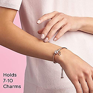 Pandora Moments 14k Rose Gold-Plated Slider Bangle - Charm Bracelet for Women - Compatible Moments Charms - Features Rose & Cubic Zirconia- Gift for Her - 7.5"
