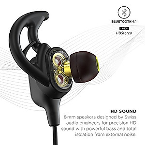 phaiser BHS-780 Bluetooth Headphones with Dual Graphene Driver, Bluetooth Sport Headset with Mic - Wireless Earbuds for Running - Sweatproof, Blackout