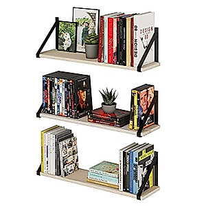 Wallniture Bora Floating Shelves for Wall Storage, 24"x6" Floating Bookshelf Set of 3, Natural Wood Wall Shelves for Living Room, Bedroom, Bathroom, Kitchen