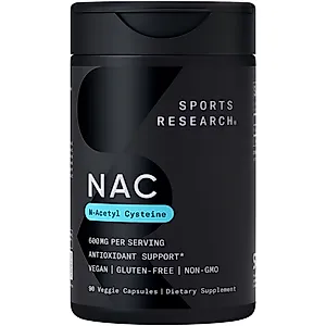 Sports Research N-Acetyl L-Cysteine (NAC) 600mg, 90 Veggie Capsules - Vegan, Non-GMO, Gluten Free. Lemon Aroma