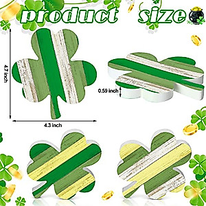 3 Pcs Farmhouse St Patrick's Day Table Wooden Signs Rustic Lucky Shamrock Table Wooden Signs Green White Yellow Stripe Clover Freestanding Irish Themed Tabletop Decorations for Desk Home Party