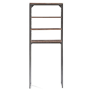 Home Styles Barnside Metro Gray Bathroom Shelf with Two Adjustable Shelves, Brushed Pine Veneer Shelves, and Powder Coated Metal Frame