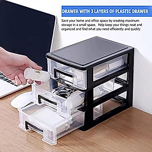LNQ LUNIQI 3 Tier Plastic Drawer Type Closet,Portable Storage Cabinet Sundries Storage Cosmetics Jewelry Storage Box for Home Office(Black &Transparent)