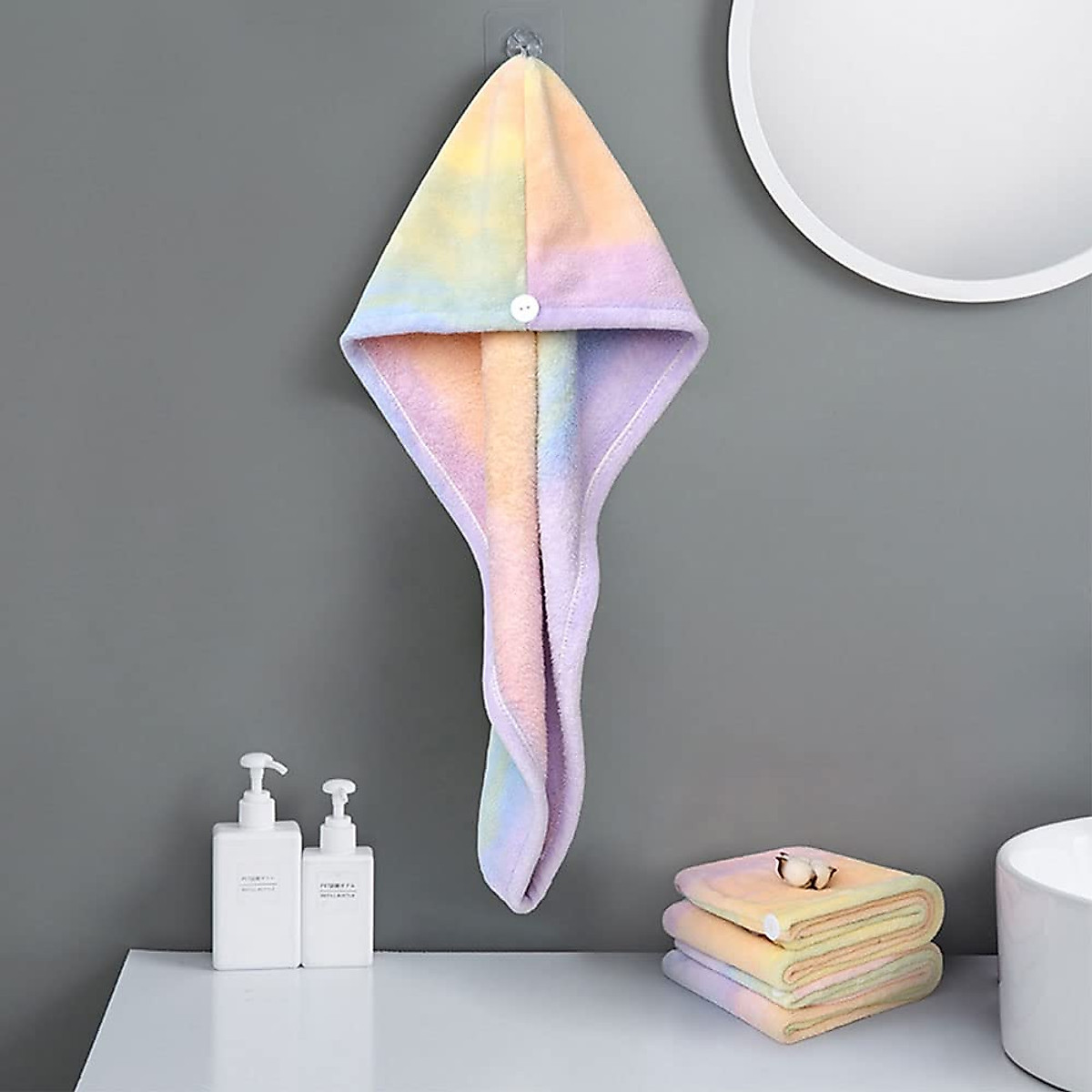 TOPDANCHUANG Microfiber Hair Towel Wrap Head Towels Wrap for Women Rainbow Quick Dry Super Absorbent Twist Turban Drying Hair Caps Super Absorbent Fast Dry Bath Head Wrap for Women