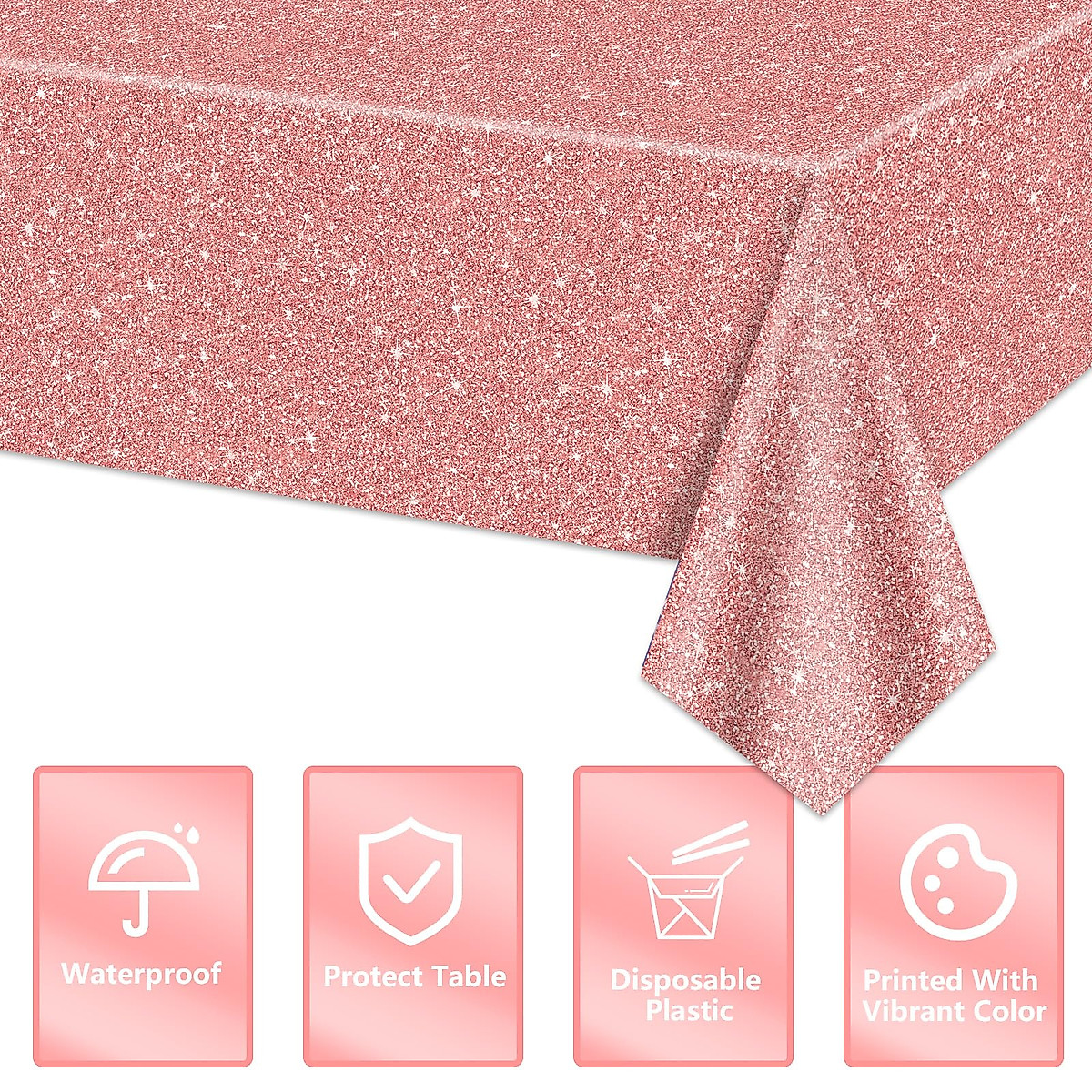 4 Pack Pink Rose Gold Tablecloths, 51x87'' Rose Gold Sequin Printed Plastic Table Cover, Rose Gold Glitter Birthday Background Decorations for Girls Birthday Wedding Graduation Princess Party Supplies