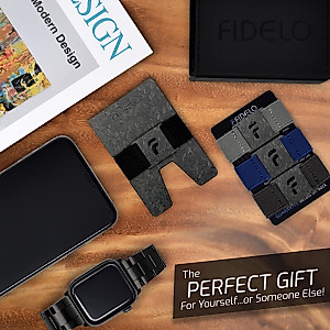 Fidelo Minimalist Wallet For Men - Slim RFID Blocking Mens Wallets Credit Card Holder. 3K Carbon Fiber. Compact Wallet Comes With 4 Cash Bands (Black, Dark Grey, Light Grey & Blue) - Prestige Forged