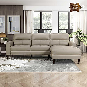 Lexicon Leather Sectional Couches for Living Room, L Shape Couch, Leather Sectional Couch, Modern Couch Sofa Living Room Sofa with Right Chaise for Living Room, Bedroom, Office, Apartment, Latte