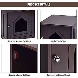 Tangkula Litter Box Enclosure, Cat Litter Box Furniture Hidden, Nightstand Pet House with Magnetic Door, Decorative Cat House, Indoor Cat Washroom for Cats Kitty (Brown)