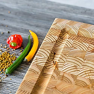 Larch Wood Canada End Grain Carver's Cutting Board, Handcrafted for Professional Chefs & Home Cooking, 24" x 15" x 2" plus Larch Wood Beeswax and Mineral Oil Conditioner (1.6 oz/ 45g)
