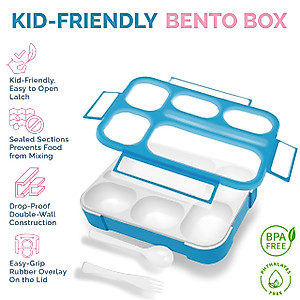 Bento Lunch Box Kids & Adult: Leakproof Lunch Containers for Boys & Girls with 6 Compartments - School, Daycare, Meal Planning Portion Control Container, BPA-Free Boxes, Utensils, Blue & Pink Set