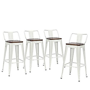 Yongqiang 24" Swivel Metal Bar Stools with Backs Counter Height Barstools Set of 4 Industrial Kitchen Dining Bar Chairs with Wooden Seat White