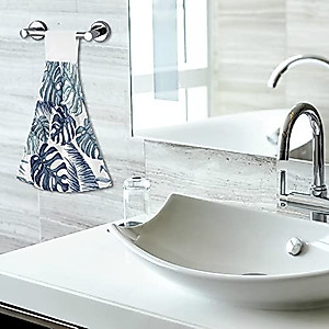 susiyo 2pcs Hanging Kitchen Towels, Navy Blue Palm Leaves Hand Bath Towels Super Absorbent Dish Towels Soft Coral Velvet Tie Towel with Loop for Bathroom Washcloth Farmhouse Home Decor, 18x14 Inch