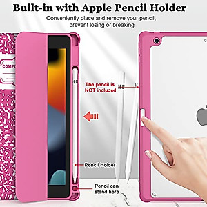 OKP for iPad 9th/8th/7th Generation Case (2021/2020/2019), iPad 10.2 inch Cases with Trifold Stand, Slim ipad 9/8/7 Cover with Pencil Holder for Kids Women Men, Clear Back Shell, Composition Book Pink