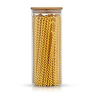JoyJolt Borosilicate Glass Jars With Bamboo Lids. 6 Pc Set of Air Tight Sealable Containers. Food Jar Canisters with Airtight Lid for Pantry Storage and Kitchen Organization.