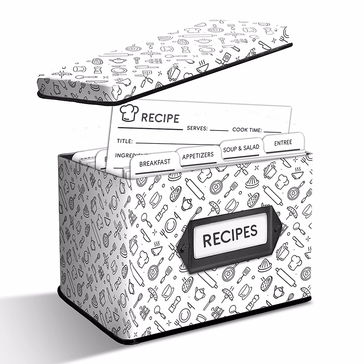 Kitchen Storage Accessories recipe box | recipe box with cards | decorative tin box | recipe box includes 24 cards and 12 dividers | gift box | recipe card box