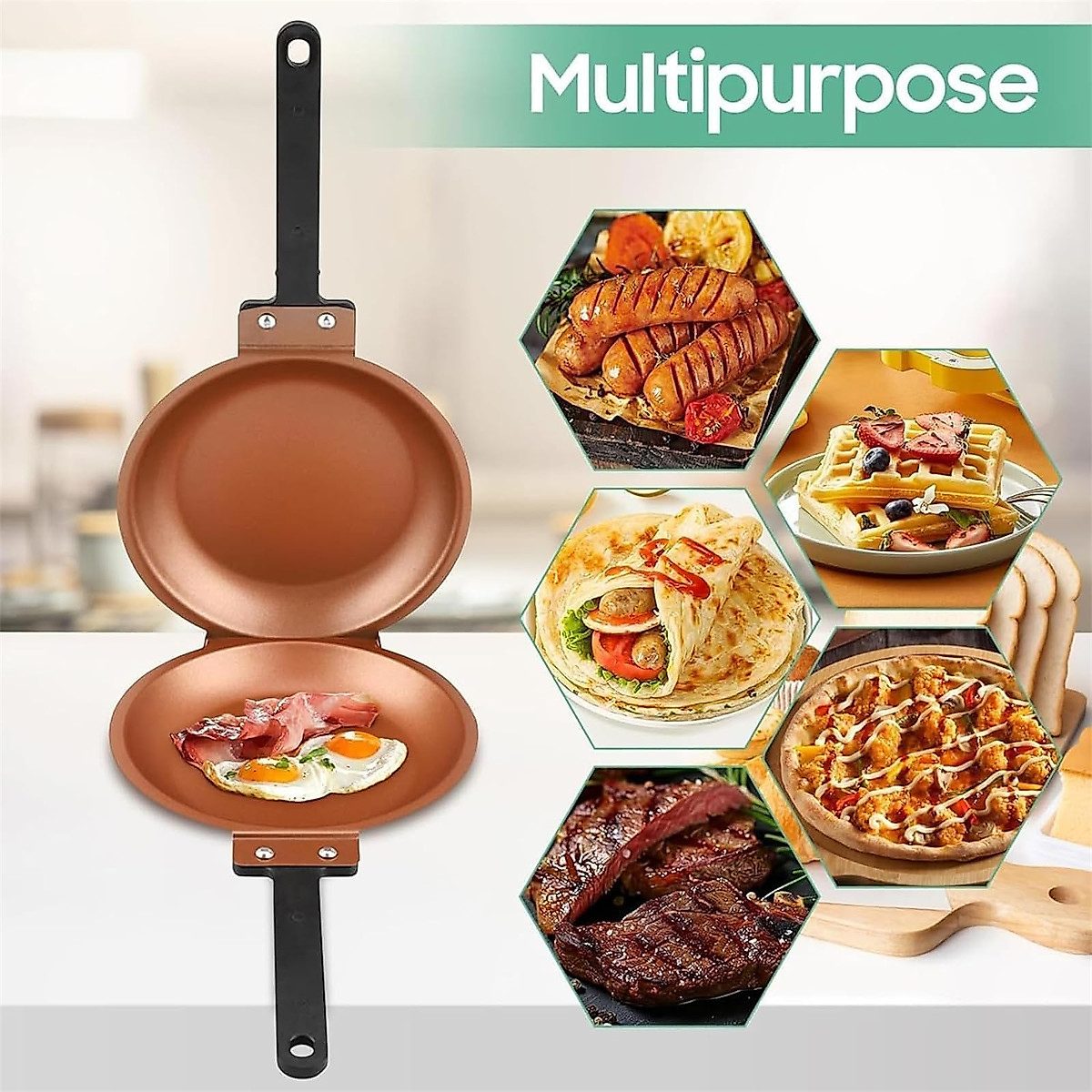 Flip Master Pancake Pan, Flipmaster Pancake Pan, Flipmaster Pan, Double Side Frying Pan, Reversible Pan Pancake Maker Steel Flip Fry Pan Non-stick Easy Flip, Pan for Fluffy Pancakes Omeletteand More