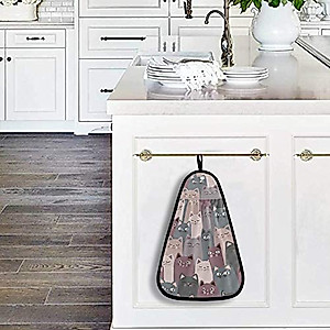 visesunny Funny Grey Cat Hand Towel for Kitchen Bathroom Decor Soft Absorbent Cotton Dish Towel with Hanging Loop Botton Cleaning and Drying Washcloth