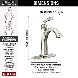 Delta Faucet Geist Single Hole Bathroom Faucet Brushed Nickel, Chrome Bathroom Faucets for Sink 1 Hole, Bathroom Sink Faucet, Drain Assembly Included, SpotShield Brushed Nickel 15864LF-SP