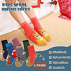 Kids Girls Boys Warm Wool Socks Super Soft Winter Thick Cute Animal Childrens Toddler Thermal Casual Crew Socks (6 Pairs Stripe Animal, 1-3 Years)