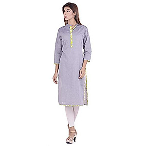 Indian Women's Plain Cotton Kurti Grey Top By Chichi, Medium