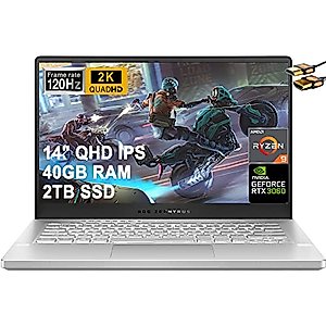 ASUS ROG Zephyrus G14 VR Ready Gaming Laptop 14" QHD 120Hz IPS (100% sRGB) AMD Octa-Core Ryzen 9 5900HS (Beats i9-10885H) 40GB RAM 2TB SSD GeForce RTX 3060 6GB Backlit FP Win10 + HDMI Cable