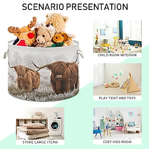 Scottish Highland Cow Cotton Rope Basket, XXX Large Collapsible Storage Basket for Toys, Pillows, Blankets in Living Room, Laundry Room, Bathroom, Home Decor