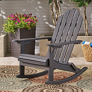Christopher Knight Home Cara Outdoor Adirondack Acacia Wood Rocking Chair, Dark Gray Finish