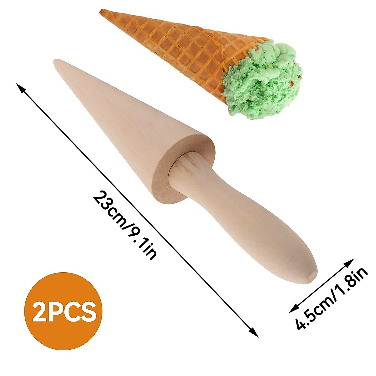 2PCS Pizzelle Roller, Ice Cream Cone Mold Cone Roller for DIY Pastry Dessert Cooking Kitchen Tool Decorating Baking Accessory Wooden