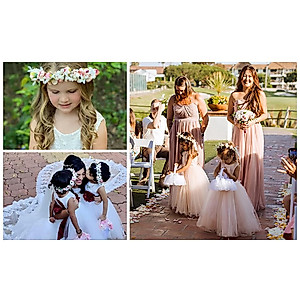 Funsveta Baby Girls Flower Crown Flower Girl Headpiece boho Little Wreaths for Weddings, Family photography (Flower Pink)