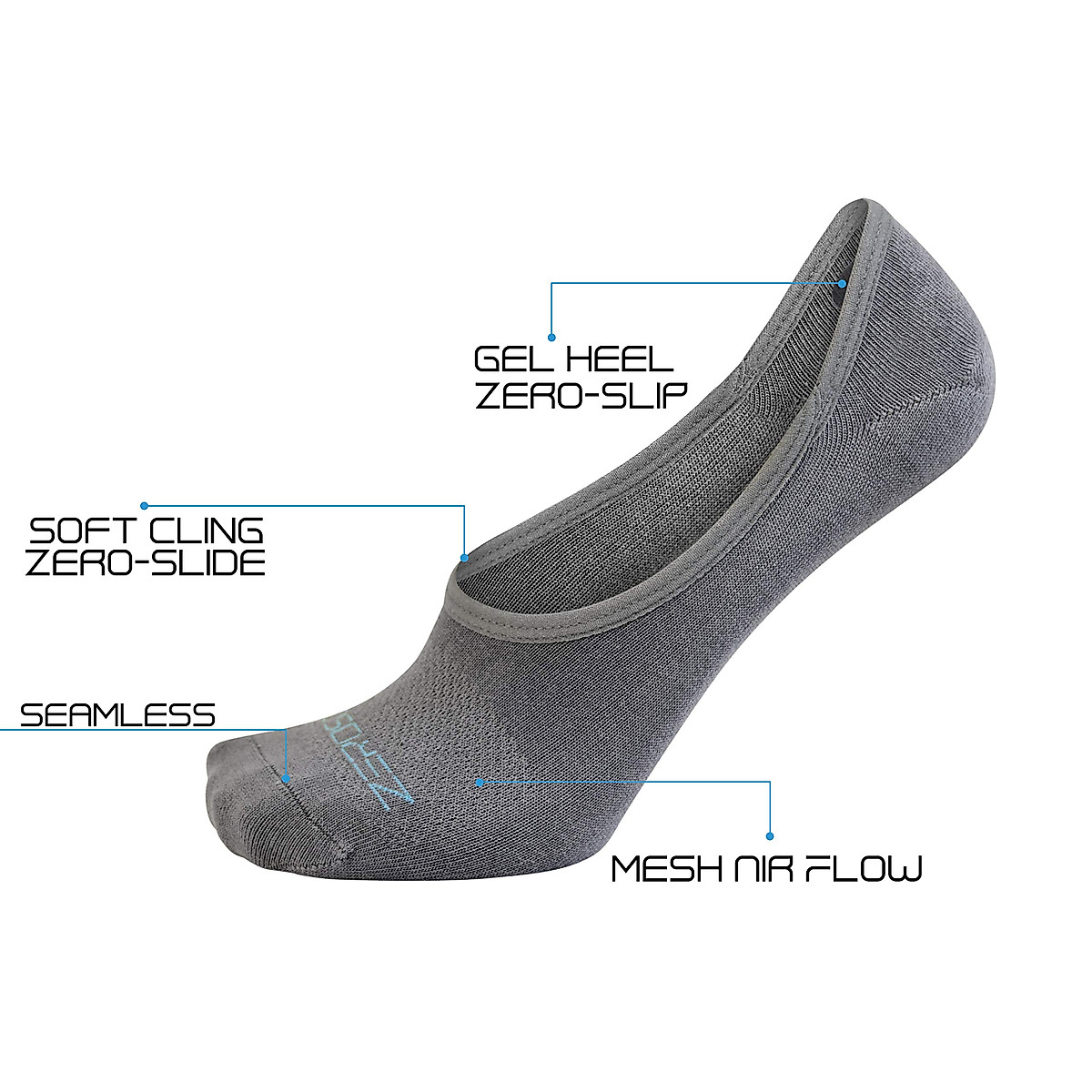 ZeroSock Bamboo Viscose Super Low Invisible Socks With Mesh Ventilation with Anti-Slip Gel Heel Grip (4 Pairs Per Box)