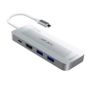 MINIX Storage, 120GB SSD Aluminum USB-C Multiport SSD Storage Hub with Display Output 4K @ 30Hz, 2 x USB 3.0 and USB-C for Power Delivery, Compatible for Apple MacBook. (Silver)