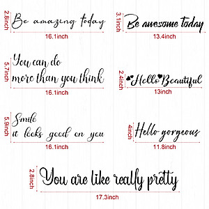 7 Pieces Inspirational Quote Mirror Decals Vinyl Wall Art Be Amazing Today Be Awesome Today Hello Gorgeous Hello Beautiful Decals Motivational Quote Wall Stickers for Bedroom Living Room Decoration