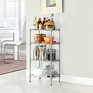 4 Tier Storage Rack,Steel Storage Wire Shelf,Heavy Loading Storage Organizer, Adjustable Levelling Feet Shelving Unit, Grey,14" W x 10" D x 31.5" H