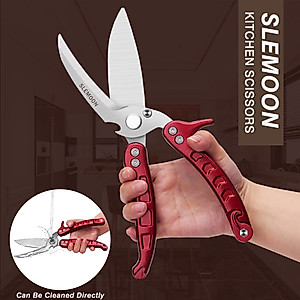 SLEMOON Kitchen Shears Heavy Duty Poultry Shears Meat Cutting Dishwasher Safe and Stainless Food Kitchen Scissors for Chicken Turkey Thanksgiving,Burgundy