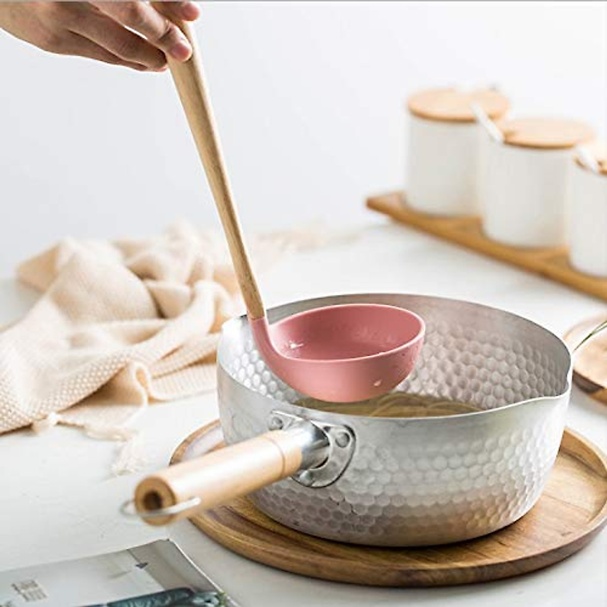 LMMDP Wooden Handle Silica Gel Cooker Non-stick Pan Household Kitchen Utensils Cooking Spoon Shovel Set