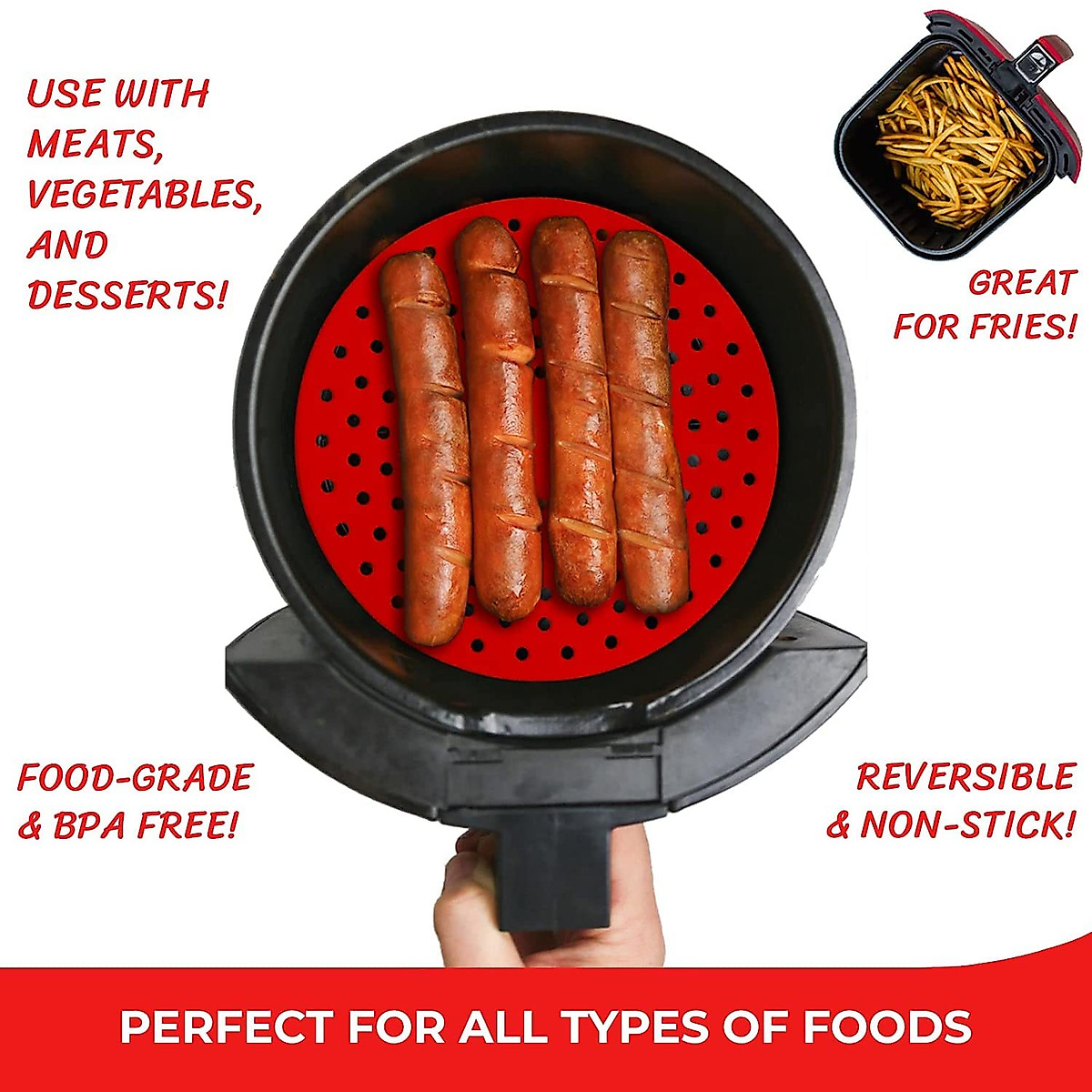 Airware Aeromats Pro Reusable Air Fryer Liners | 3-Pack and Magnetic Cook Times List | Air Fryer Accessories For NINJA, INSTANT VORTEX, GOURMIA, MORE | USA Designed, 100% Silicone 8-Inch Round